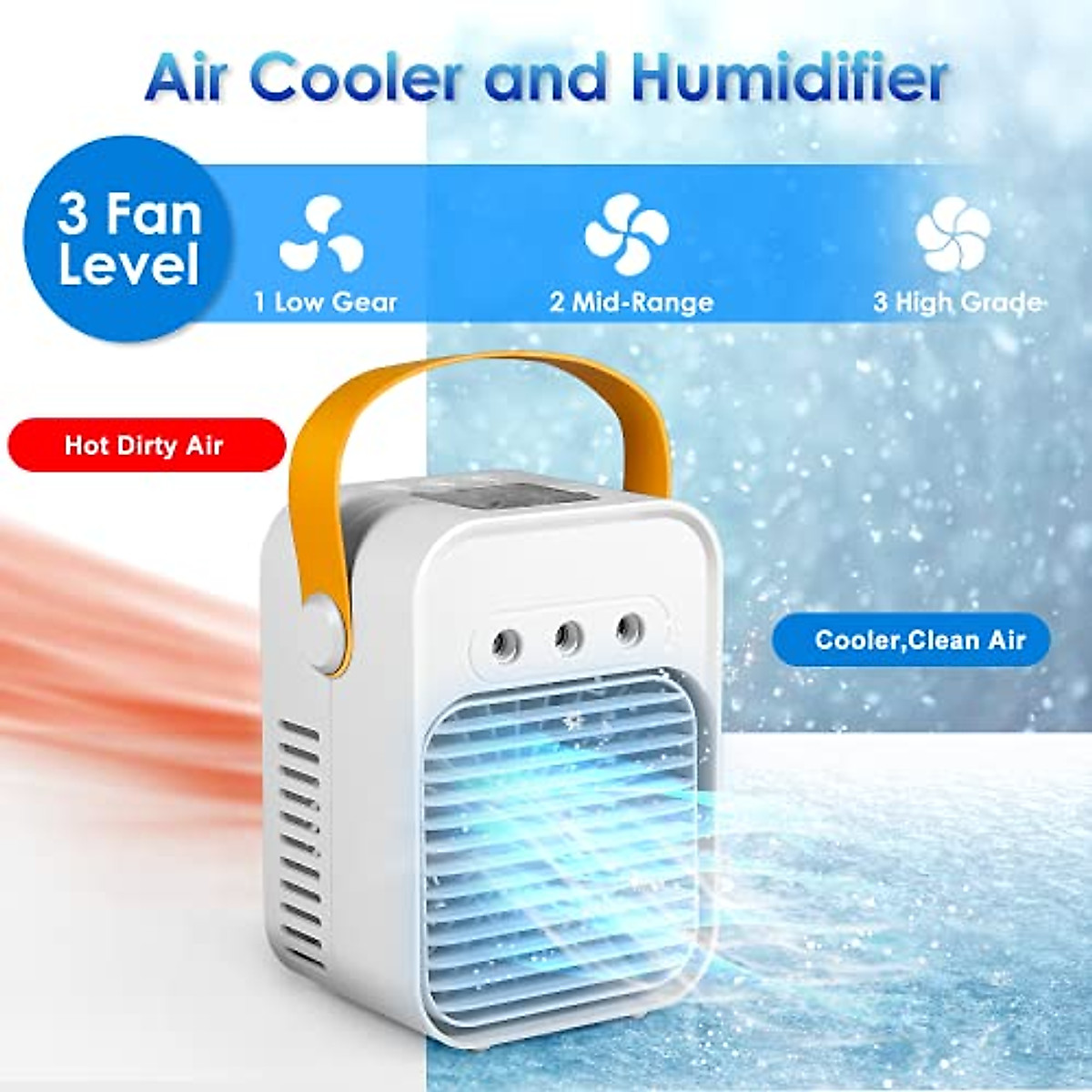 Portable Air Conditioner, Personal Air Cooler, USB Air Conditioner Fan with 3-Speed, Quiet Air Cooler Misting Fan with Handle for Home Room Office