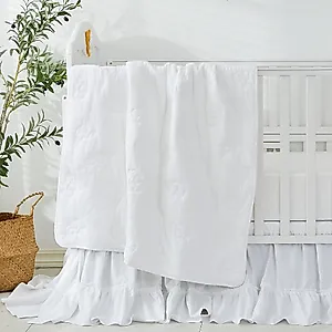 Brandream Gender Neutral Boho Bohemian Baby Girl Boy Nursery Crib Bedding Set - 3pc - Solid Color White Farmhouse Chic Unisex Elephant Embroidery Cotton Quilt Set