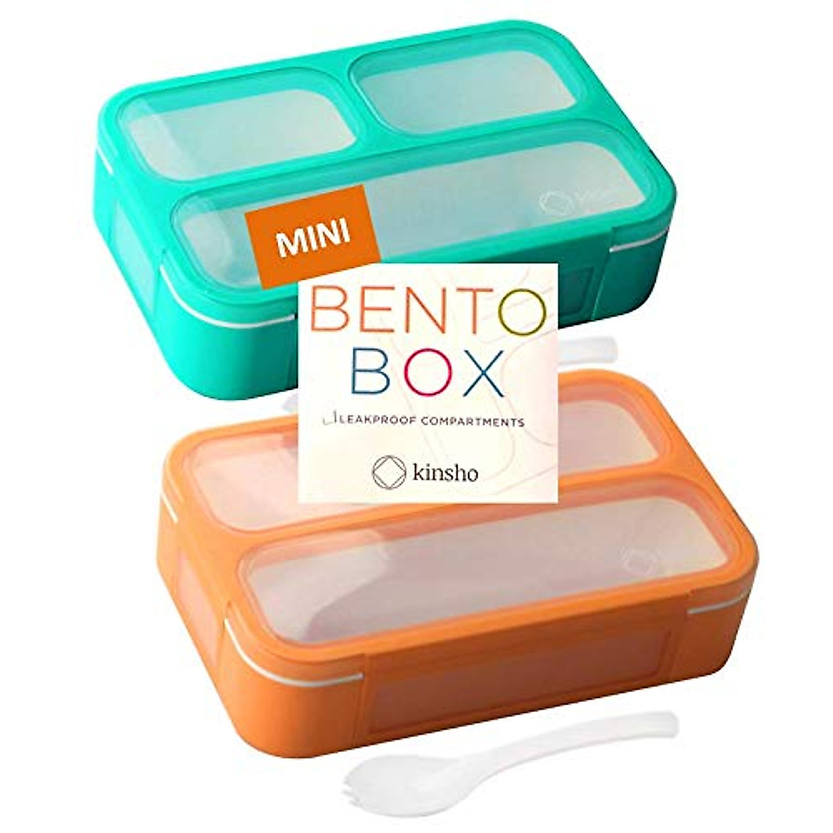 kinsho MINI Lunch-Box Snack Containers for Kids | SMALL Bento-Box Portion Container | Leak-proof Boxes for School Work Travel | Best for Adults Boys or Girls | Blue + Orange Set of 2