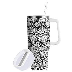 Joisal Black Snakeskin Texture Travel Tumbler Reusable Insulated Water Bottle with Handle Coffee Mug