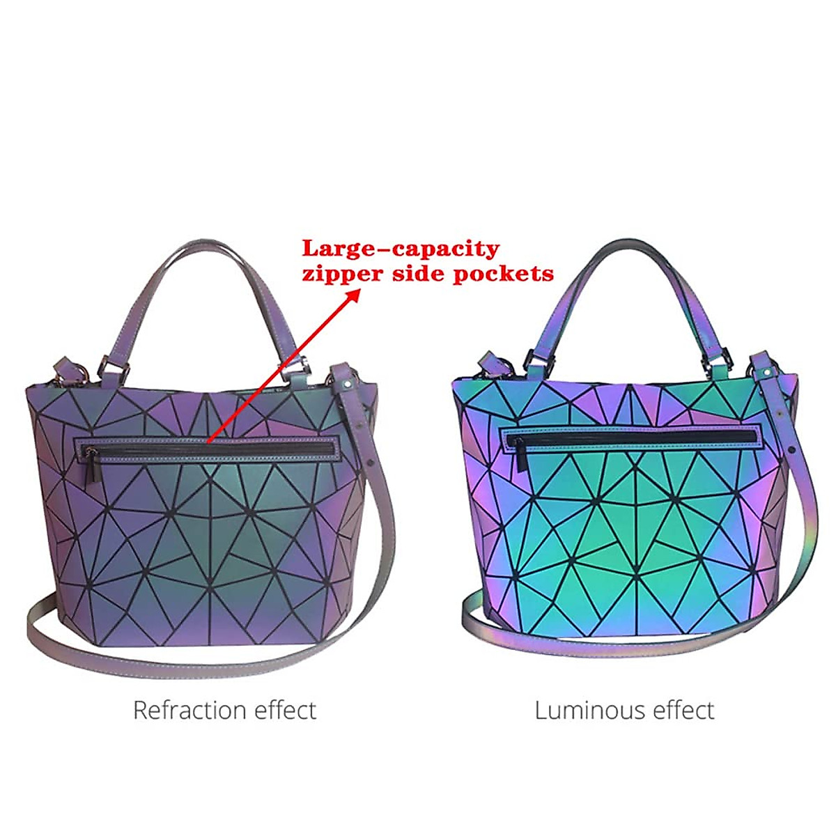 FOUCPOOM Geometric Luminous Purses and Handbags For Women Holographic Reflective Crossbody Bags Wallet Purse (Tassel handbag)