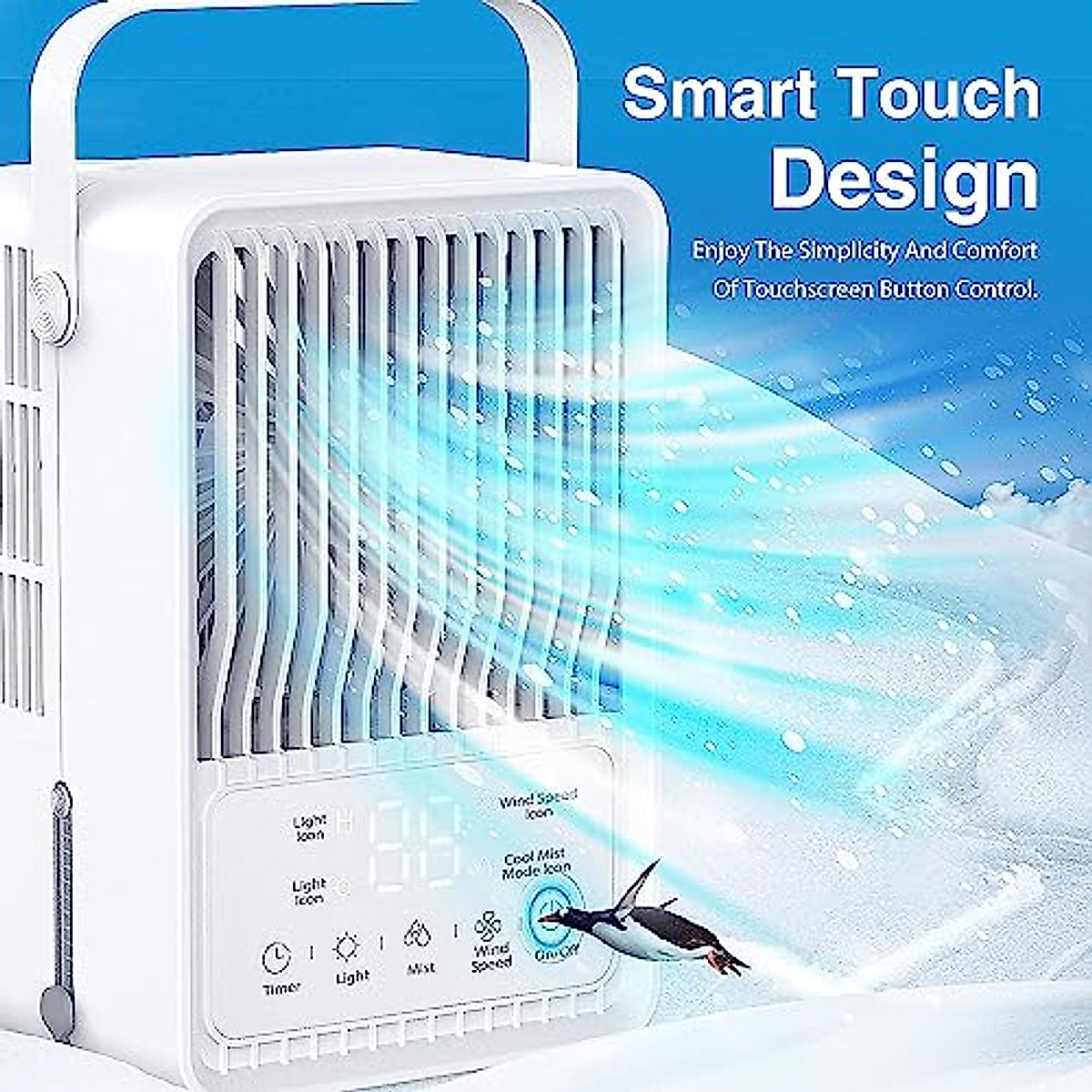 Portable Air Conditioners, 4-IN-1 Evaporative Personal Air Cooler Humidifier with 3 Speeds 7 Colors Light, 1-8H Timing Mini Personal Air Conditioner Fan, USB Quiet Air Cooler for Room Office Desk