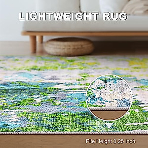 Area Rug Living Room Rugs - 8x10 Washable Large Modern Abstract Soft No Slip Indoor Rug Thin Floor Carpet for Bedroom Under Dining Table Home Office Decor - Green