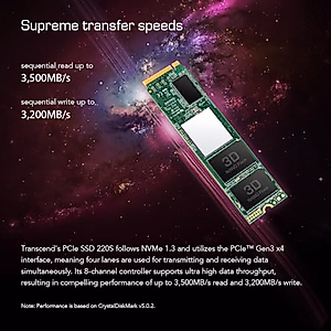Transcend TS1TMTE220S 1TB M.2 NVMe PCIe Gen3x4 80mm Internal Solid State Drive with Speeds up to 3,500MB/s