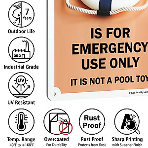 SmartSign 14 x 10 inch “Ring Buoy For Emergency Use Only, Not A Pool Toy” Metal Sign, Screen Printed, 40 mil Laminated Rustproof Aluminum, Brown, Black and White, Made in USA