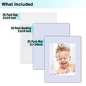 Egofine Pack of 25 White Pre-Cut 11x14 Picture Mat for 8x10 Photo with White Core Bevel Cut Mattes Sets. Includes 25 High Premier Acid Free Mats & 25 Backing Board & 25 Clear Bags
