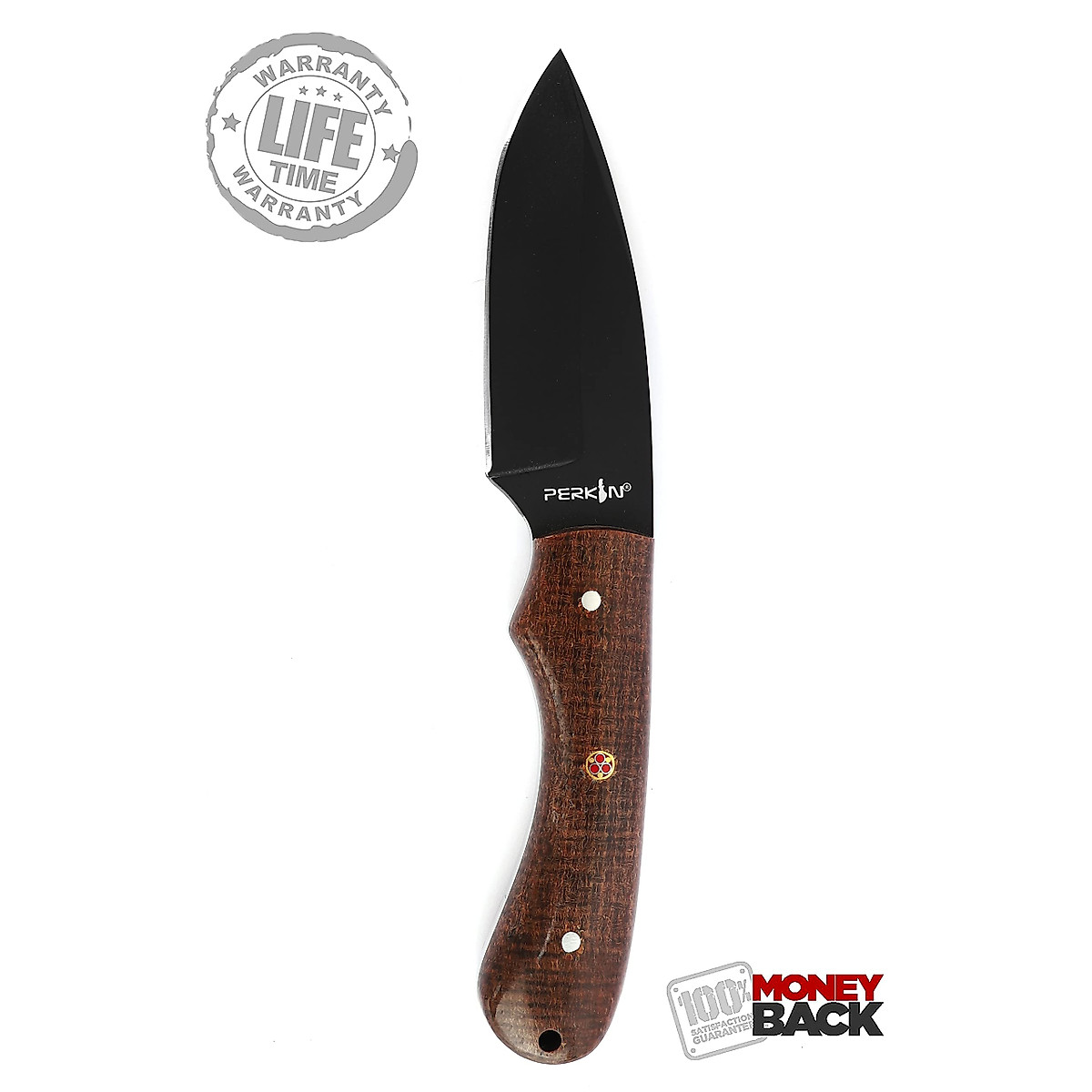 Perkin Hunting Knife With with Leather Sheath Full Tang Fixed Blade Knife Bushcraft Knife Skinning Knife - SINNER65