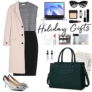 NEWHEY Women's Dark Green Leather Tote and Envelope Bag Set, 16.9in x 5.9in x 12.5in, 2-in-1 Design, Magnetic Closure, Adjustable Shoulder Strap