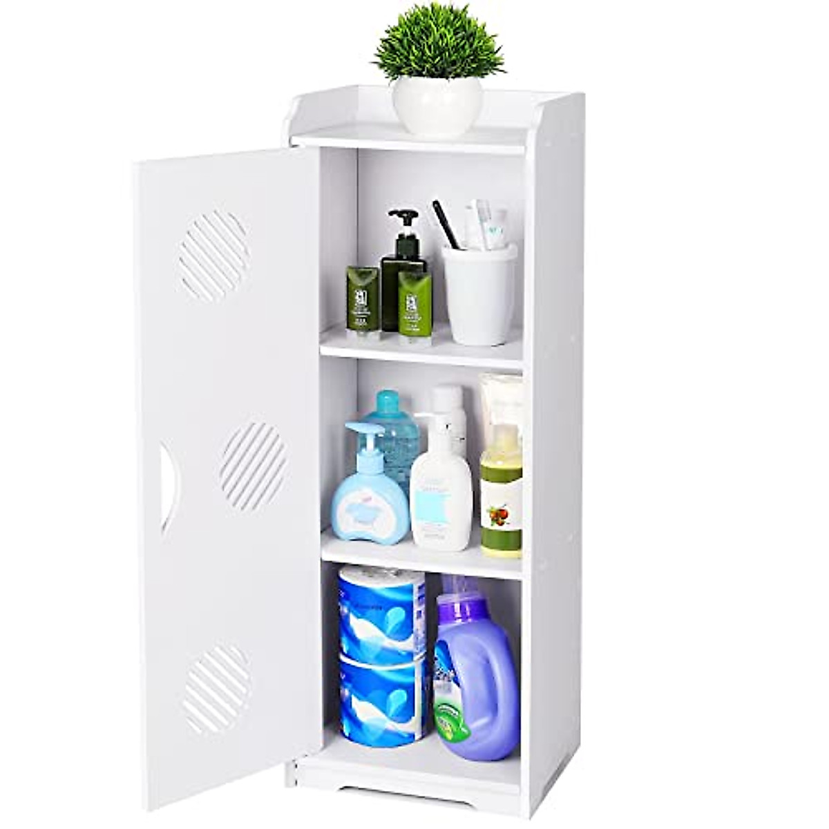 CITLOW White Bathroom Floor Cabinet,Multi-Purpose Storage Cabinet Unit,Free Standing Bathroom Furniture Cabinet with Door and Shelves for Living Room,Bedroom,Kitchen,Hallway,etc…