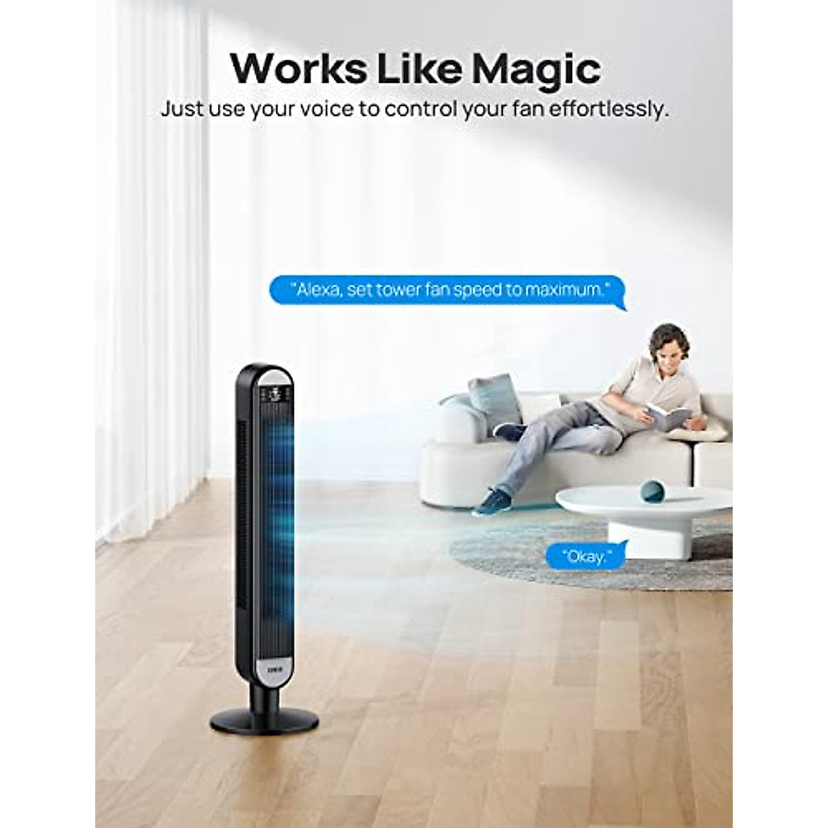 Dreo Smart Tower Fans for Home, 90° Oscillating Fan for Bedroom Indoors, Voice Control Floor Fan & Tower Fan Smart Voice Control, 25 DB Quiet DC Portable Bladeless Fan