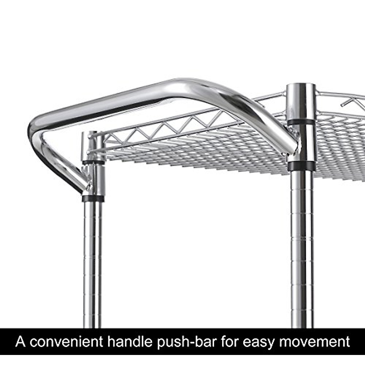 Finnhomy 3 Tier Heavy Duty Commercial Grade Utility Cart, Wire Rolling Cart with Handle Bar, Steel Service Cart with Wheels, Utility Shelf Plant Display Shelf Food Storage Trolley, NSF Listed