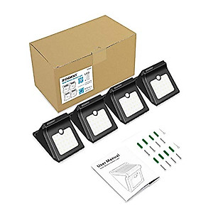 ZOOKKI Solar Outdoor Lights -120° Illumination Solar Motion Sensor Lights Outdoor - IP65 Waterproof Wireless Security Outdoor Solar Powered Lights for Garden Fence Patio Deck（28LED 4-Pack）