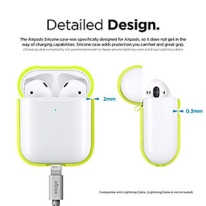 elago Silicone Protective Case Compatible with Apple AirPods 2 Wireless Charging Case, Front LED Visible, Anti-Slip Coating Inside [Patent Registered] [Neon Yellow]