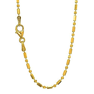 JewelStop 14k Solid Yellow Gold 1.5 mm Diamond-cut Bar & Bead Ball Necklace, Lobster Claw-18 Inches, 3.4gr.