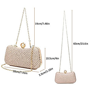 DETARA Crystal Women Evening Clutch Rhinestone Bag Bling Purse Glitter Radiant Crystal Shouderbag for Christmas Bridal Wedding Party (Champagne)