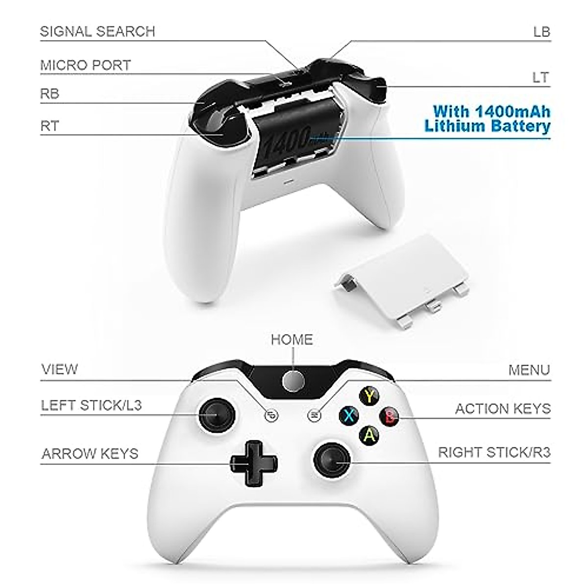 Xbox Controller with 1400mAh Lithium Battery, Xbox One Controller with 2.4GHz Wireless Adapter, Wireless Xbox Controller Compatible with Xbox One, Xbox Series X/S, Xbox One X/S Consoles and PC