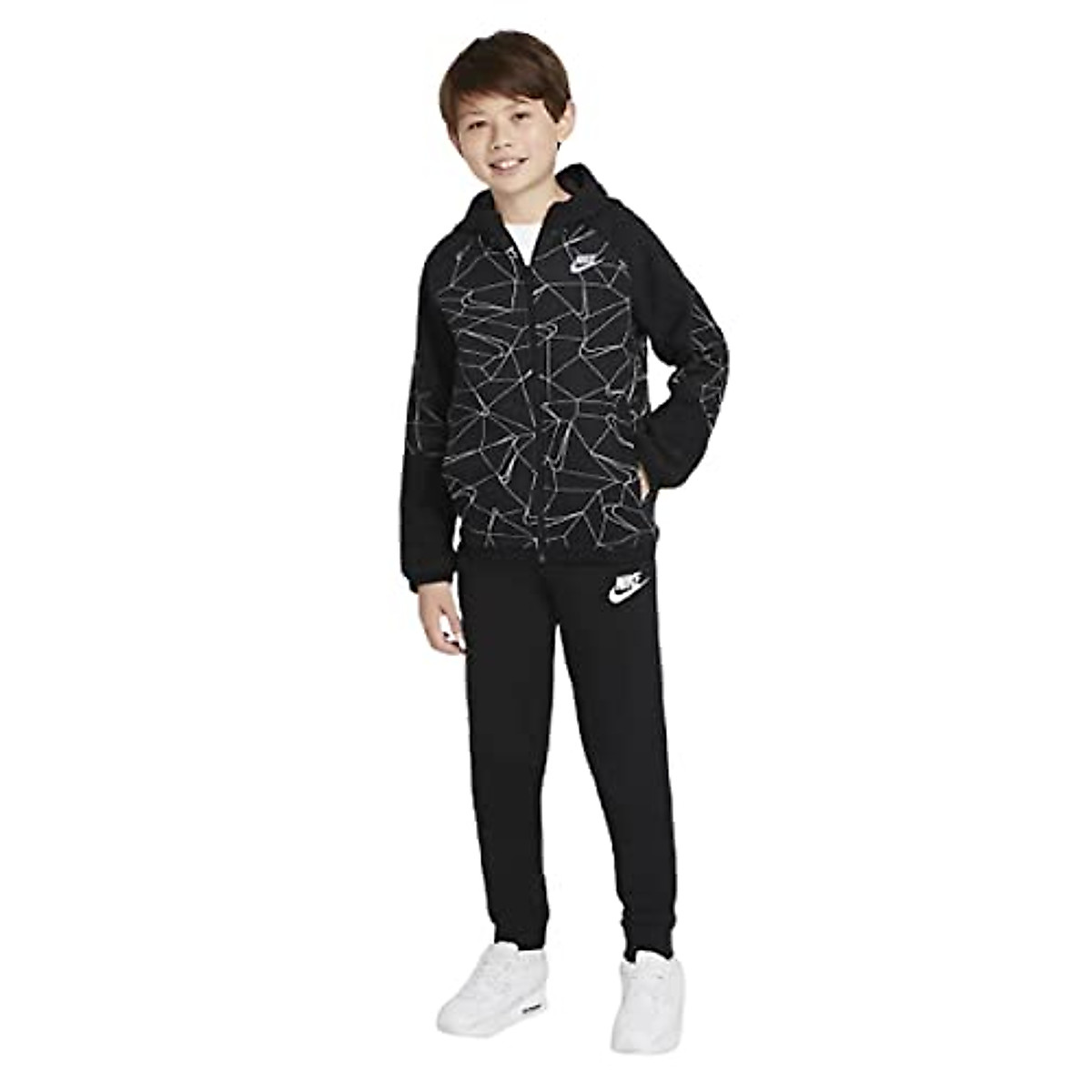 Nike Kids Boy's NSW Print Full Zip (Big Kids) Black/Black/Reflective Silver LG (14-16 Big Kids)