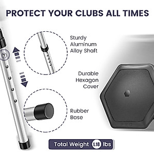 ToVii Golf Travel Bag Support Pole, Telescopic Golf Travel Bag Support System Aluminum Alloy Golf Support Rod and Hexagon Anti-Impact Support Top, Golf Club Travel Support Protection (Black)