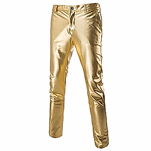 Boyland Mens Casual Night Club Metallic Moto Style Flat Front Faux Leather Pants Novelty Straight Leg Trousers Disco