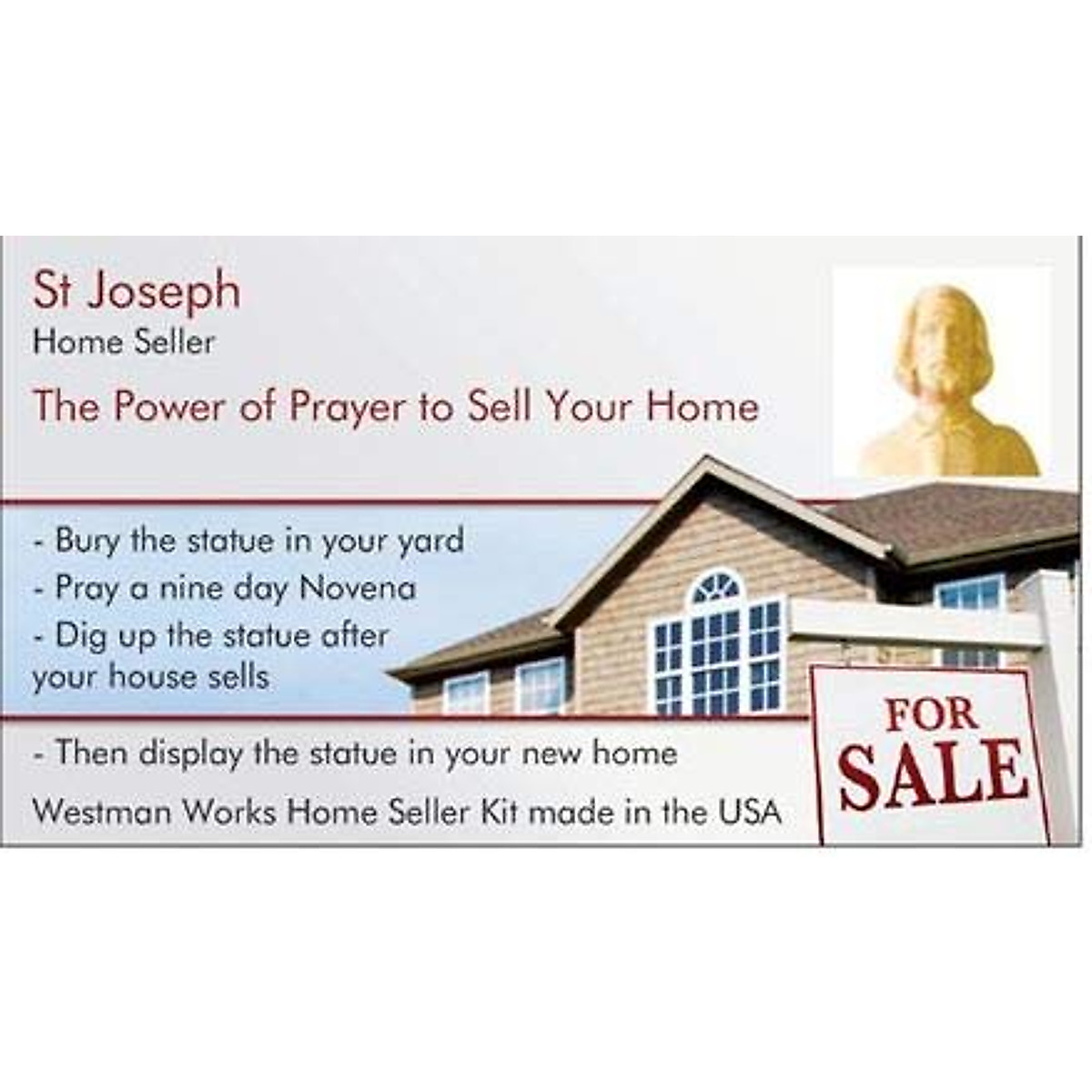 Westmon Works St Joseph Statue for Selling Homes with Instruction Card and Novena Prayer Complete Kit