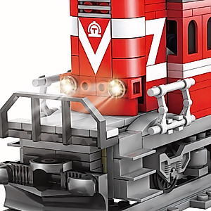 General Jim's Red Diesel Cargo Train Building Blocks Set - 1000+ Piece City Series with Automatic Running System, Railway Tracks, and Truck - Compatible with Major Brick Building Brands