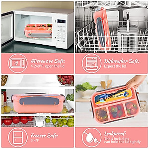 Zezzxu Bento Lunch Box for Kids and Adults, 1300 ML 4-Compartment Bento Box with Accessories, Plastic Lunch Containers Kit, Microwave & Dishwasher & Freezer Safe (Pink)