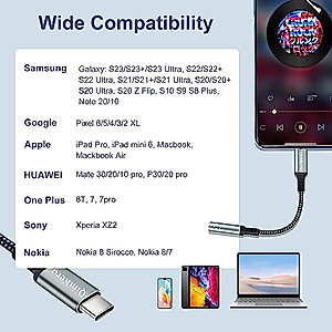 QimKero USB C Headphone Adapter Digital Audio, USB C to 3.5mm Audio Headphone Jack Adapter, Type C to 3.5mm for Samsung Galaxy S23 S23+ S22 S21 S20 Ultra Note 20 10, iPad Pro - 2 Pack
