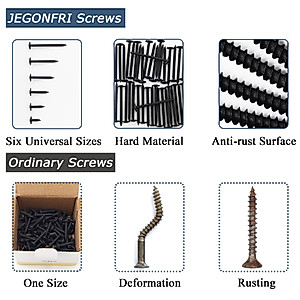 JEGONFRI #8 Modified Truss Head Black Wood Screws Assortment Kit, 132 pcs, Phillips Drive, Wood Screws, Screws, Screws Assortment, Screws Set, 6 Sizes (1/2”, 3/4”, 1”, 1-1/4”, 1-1/2”, 2”) (Black)