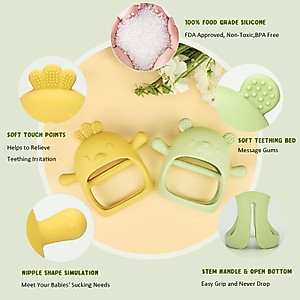 TinyHalo 2pcs Silicone Baby Teething Toys, Self-Soothing Healthy Oral Development Teething Mittens, BPA Free, Anti-Drop, Adorable and Colorful Baby Chew Toys for Sucking Needs (Mango)