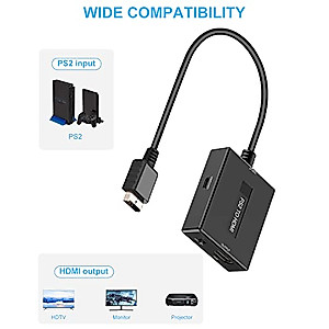 Uzifhdhi PS2 to HDMI Converter, PS2 to HDMI Adapter with HDMI Cable for PS2 to HDMI HDTV/Monitor Supports All PS2 Display Modes
