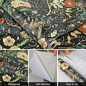 Vintique Vintage Peel and Stick Wallpaper Black and Green Wallpaper Boho Floral Peel and Stick Wallpaper Contact Paper Leaf Removable Wallpaper SelfAdhesive for Cabinets Shelf Liner Vinyl 17.3in*9.8ft