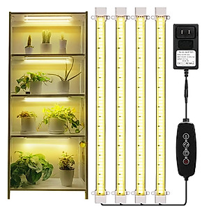 Mosthink Grow Lights for Indoor Plants, 4 Packs LED Strips Full Spectrum with Auto Timer 3/6/12H, Dimmable Sunlike Growing Lamp for Greenhouse,Seedling,432 LEDs (16 Inches)