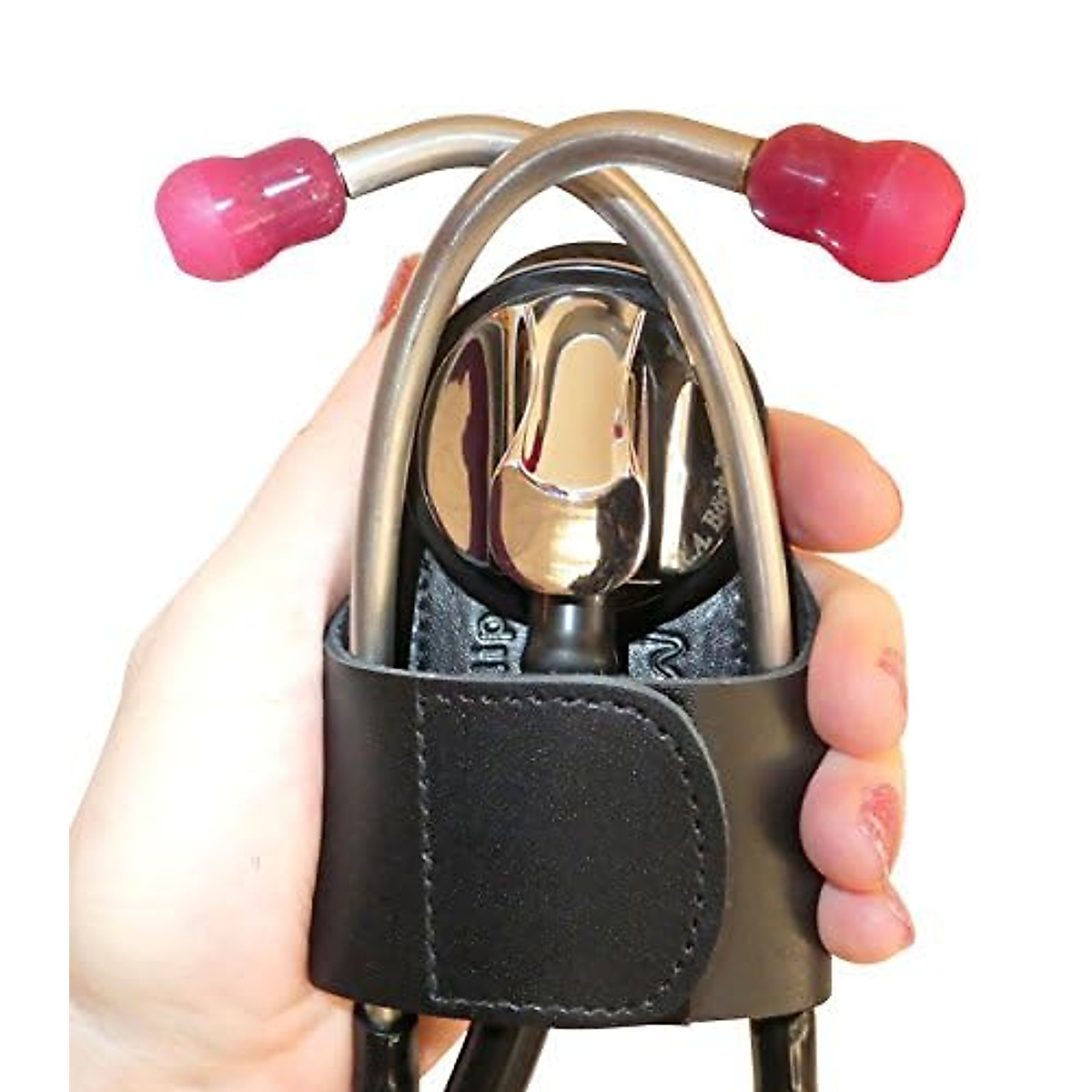 The HipClip – Handmade Leather Stethoscope Holder (Black) Full Grain Leather