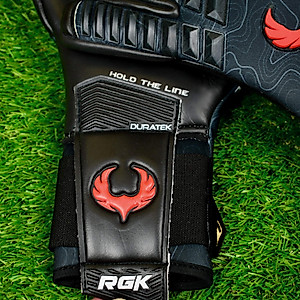 Renegade GK Eclipse Ambush Professional Goalie Gloves Pro Finger Savers | 4mm EXT Contact Grip | Black & Red Soccer Goalkeeper Gloves (Size 9, Youth-Adult, Neg. Cut, Level 5)