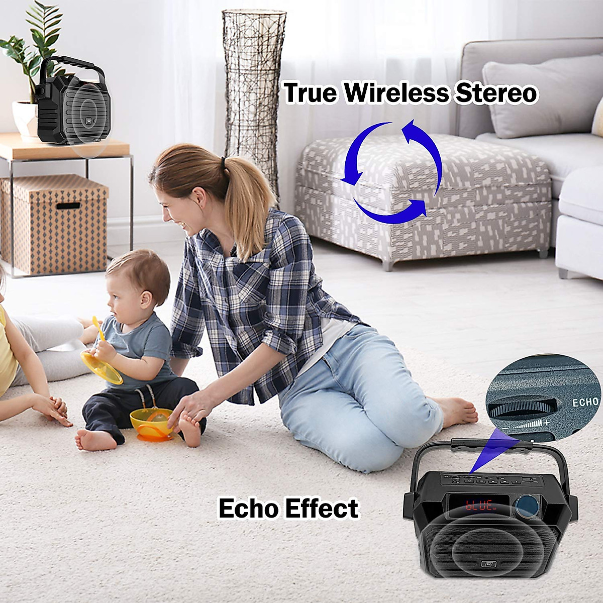 30W Voice Amplifier Wireless Microphone and Speaker Set Portable Handheld Mini Pa System for Teachers, Classroom, Rechargeable Bluetooth 5.0 Pa Speaker Supports Echo, FM, Recording, AUX, TF Card, USB