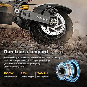 Ausom Leopard Electric Scooter Adults, 1000W Motor, 45 Miles Range & 30 MPH Foldable Commute Sport E-Scooter w/10‘’ Off Road Tires, Removable Seat, Dual Disk Brakes & Suspension