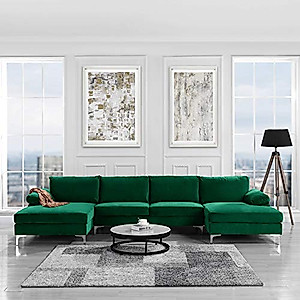 Casa Andrea Milano Modern Large Velvet Fabric U-Shape Sectional Sofa, Double Extra Wide Chaise Lounge Couch