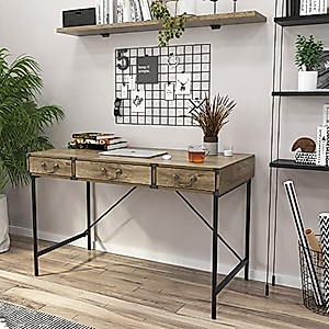 DlandHome Computer Desk with Drawers Mid Century Modern Desk, 47.2 Inch Vanity Desk with 2-Drawers, Office Desk with Drawers Writing Desk Study Table Makeup Tables Dresser Table