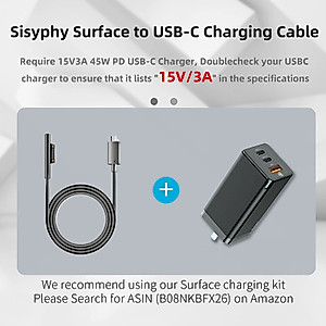 Sisyphy Male & Female USB C Charging Cable Bundle for Surface, 6ft Nylon Male Cable and 0.7ft Female Cable, Compatible for Microsoft Surface Pro7 Go2 Pro6 5/4/3 Surface Laptop1/2/3 & Surface Go