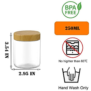 6 Pack 8 Oz Clear Plastic Jars Refillable Kitchen Storage Containers for Dry Food, Coffee, Nuts and More.