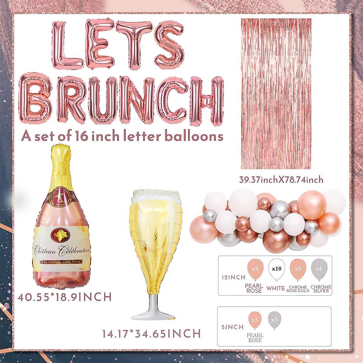LaVenty 43 PCS Lets Brunch Decoration Brunch and Bubbly Bridal Shower Decoration Lets Brunch Sign Banner Floral Bridal Shower Decoration