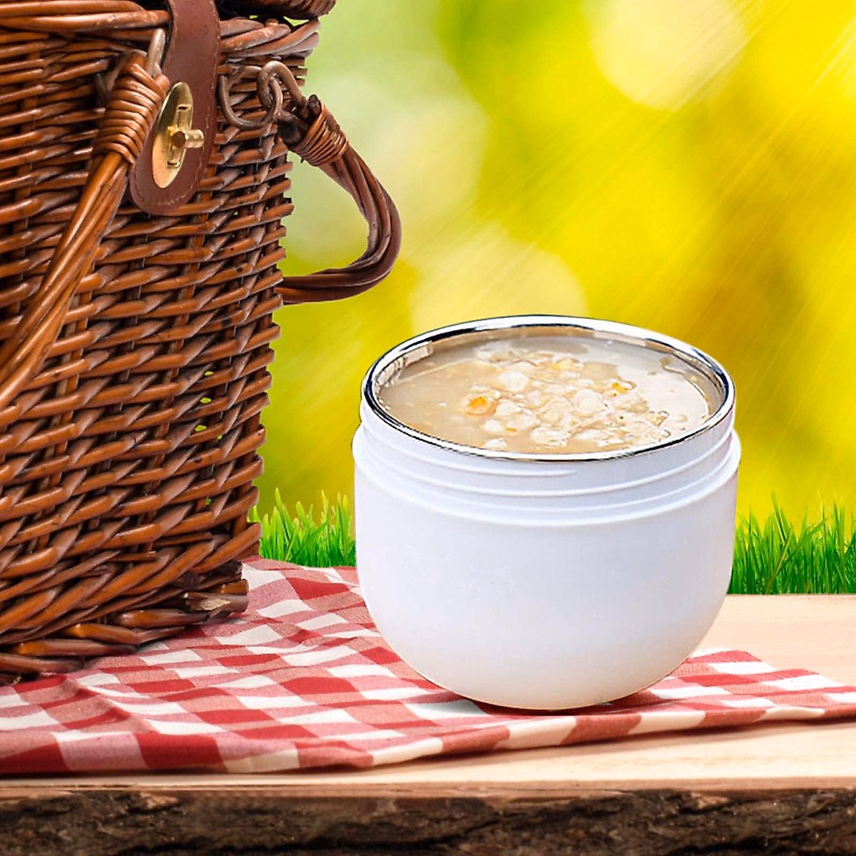 2 Pcs Overnight Oats Containers with Lids and Spoon, 20oz Portable Stainless Steel Inside Overnight Oats Jars Insulated Food Jar, Leak-proof Large Capacity Cups for Milk, Cereal, Soup (White and Blue)