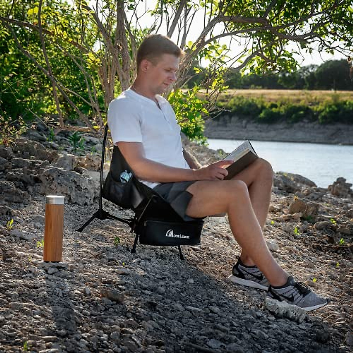 MOON LENCE Small Camping Chairs, Compact Backpacking Chair Portable Lightweight Lawn Chair Folding Chair for Hiking with Side Pockets