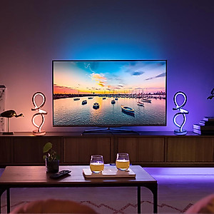 Mayful Modern Table Lamp, RGB Table Lamp，LED Spiral Lamp, Silver Bedside Lamp with 7 Colors 10 Light Modes, Touch Dimmable Nightstand Lamp for Bedroom Living Room Home Office, 15W