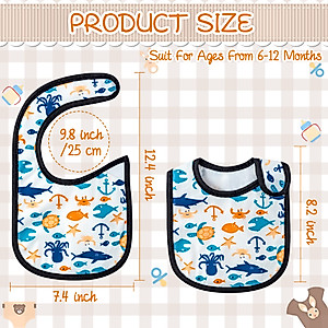 2ooya 7Pcs Waterproof Cotton Baby Bibs Adjustable Hook Loop Closure Infant Bib Unisex Blue Newborn Babies Infant Food Bibs Keepsake Baby Gift for Eating Teething Drooling Feeding（6-12 Months）