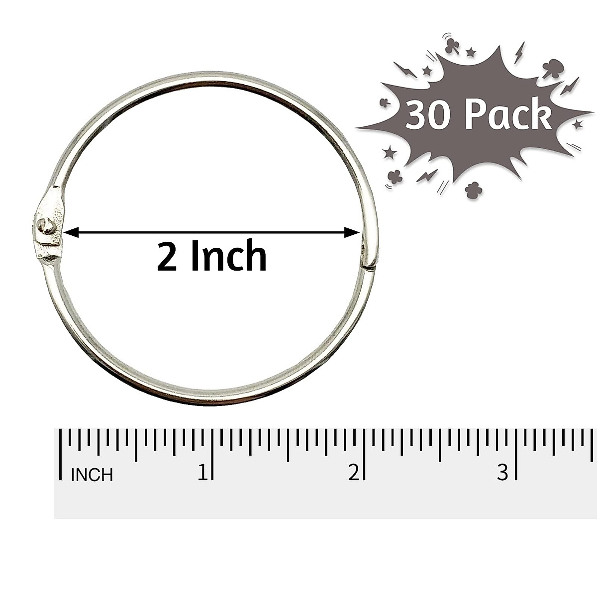 OWLKELA 2 Inch 30 Pack Loose Leaf Binder Rings, Nickel Plated Steel Binder Rings, Keychain Key Rings, Metal Rings for Index Cards, Book Ring, Ideal for School, Home, or Office