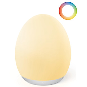 JolyWell Night Light for Kids with 7 Color Changing Mode & Dimming Function, Rechargeable Baby Egg Night Light with 1 Hour Timer&Touch Control, up to 100H, White