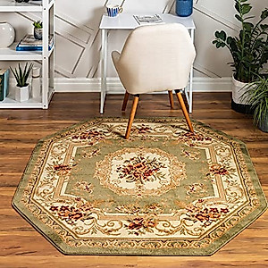 Unique Loom Versailles Collection Traditional Classic Floral Motif Area Rug (5' 0 x 5' 0 Octagon, Green/Ivory)