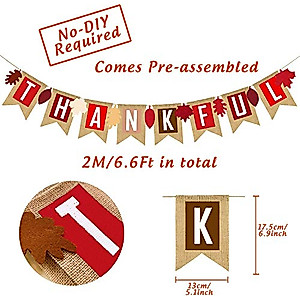 Adurself Thankful Burlap Banner Fall Autumn Maple Leaves Rustic Burlap Harvest Banner Mantel Fireplace Wall Hanging for Home Office School Party Decor Thanksgiving Decoration