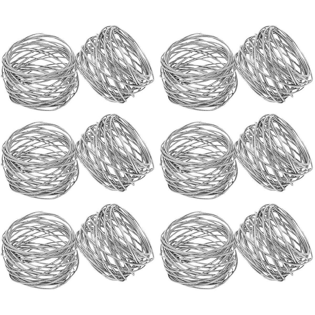 SKAVIJ Metal Mesh Napkin Rings Set for Dining Table Decoration (Dia-2 Inch, Pack of 12, Silver)
